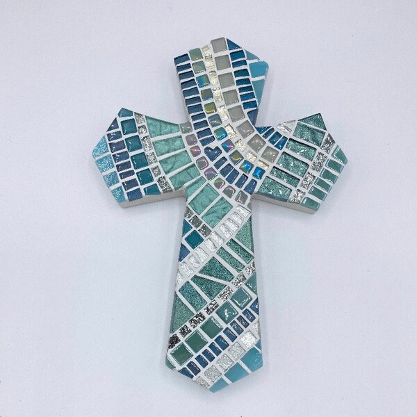 First Communion, Mosaic Wall Cross, Gray Blue, 9x6" Decorative Cross ...
