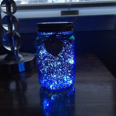 Light up Jar hand Painted Glass Night Light-sparkle Light Firefly Jar ...