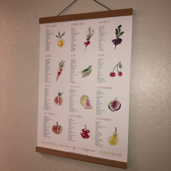 Seasonal Fruits and Veggies Calendar,kitchen Wall Decor,healthy ...