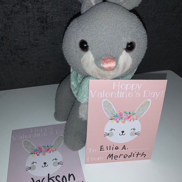 Bunny Valentine's Day Cards for Kids Hoppy Rabbit Valentine Card ...
