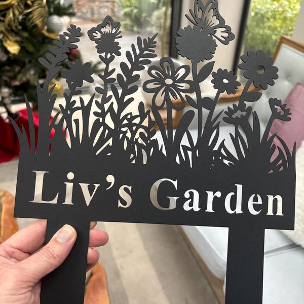 Custom Garden Sign With Stake, Flower Design Personalized Garden Sign ...