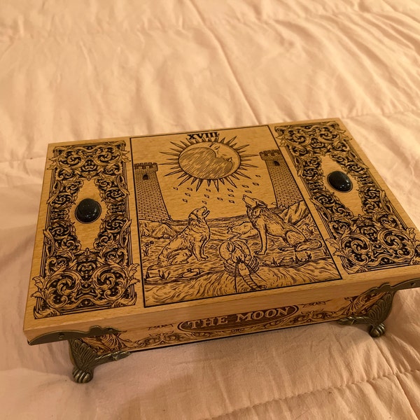 Wiccan Altar Table, Triple Moon Goddess, Altar Board Engraved, Wooden ...