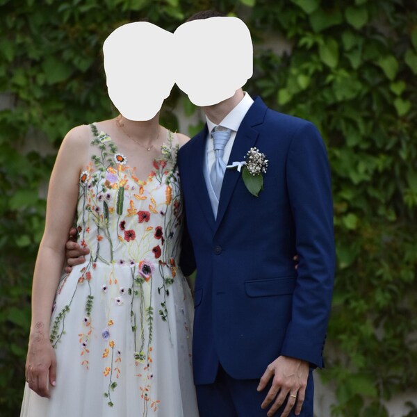 Elegant Colorful 3D Lace Wedding Dress, A Line Forest Wedding Gown, Bohomian Wedding Dress Withh ...