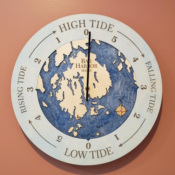Coastal 3D Wood Map Tide Clock, East Coast Nautical Chart Tide Clock ...