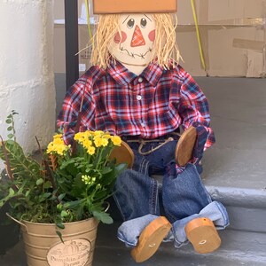 Sitting Scarecrow Wooden Scarecrow Porch Sitter Fall - Etsy