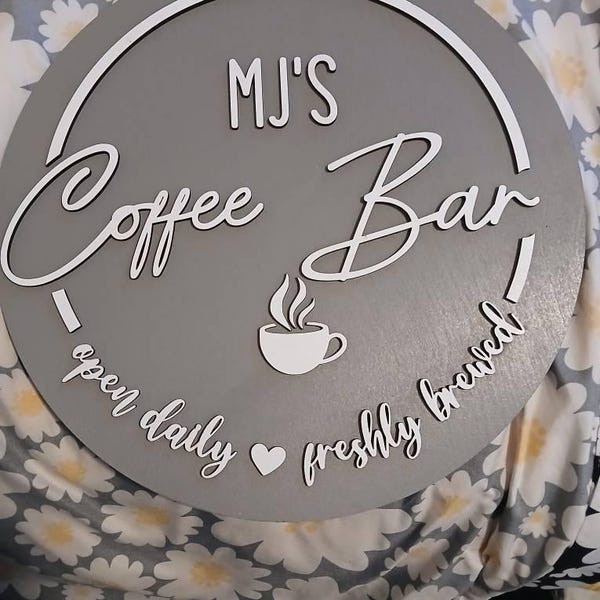 Custom Coffee Bar Sign, Personalized Gift, Circle Cafe Name Sign ...
