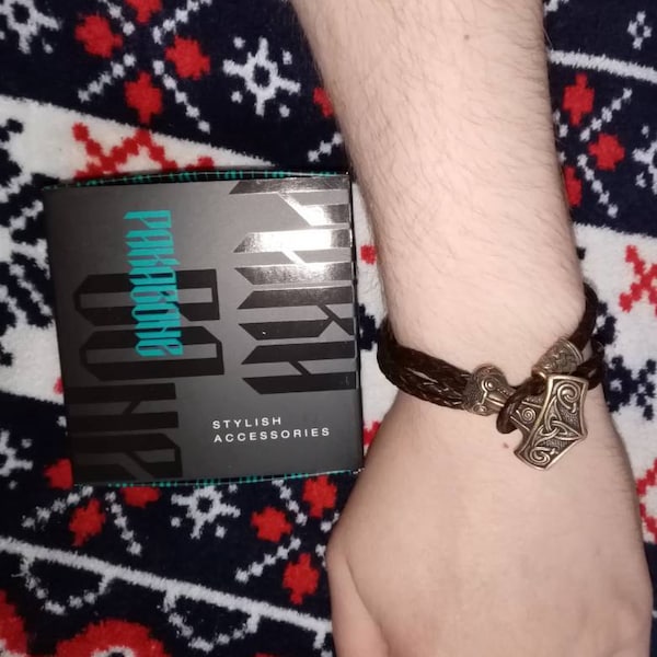 Viking Leather Bracelet With Thor's Hammer Gift for Men and Women ...