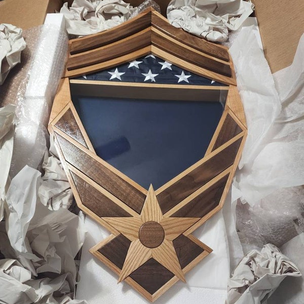 Handcrafted Air Force Shadow Box With Msgt Rank Chevron Silver & Navy ...