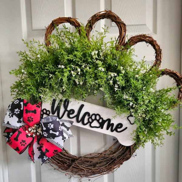 Welcome Paw Print Text Laser Cut Out Unfinished Wood Shape Craft Supply ...