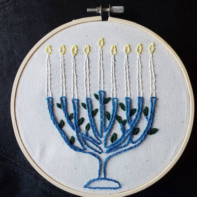 Menorah Hand Embroidery Pattern PDF, Hanukkah Gift & DIY Menorah Design ...