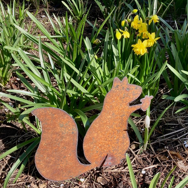 Squirrel Garden Stake , Squirrel Metal Art, Plasma Cut by Hand, Garden ...