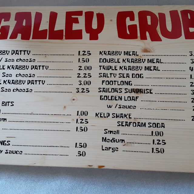 Spongebob Krusty Krab Menu