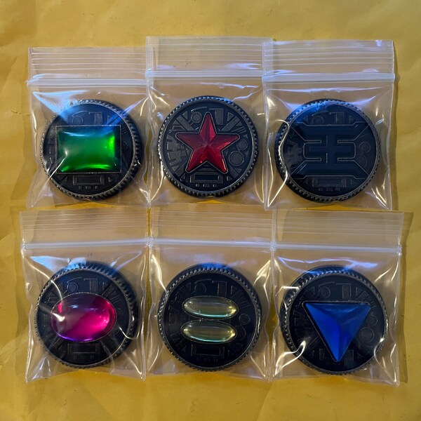 Six Zeo Crystal Ranger Coin Set of 6 Weathered for Bandai Power Legacy ...