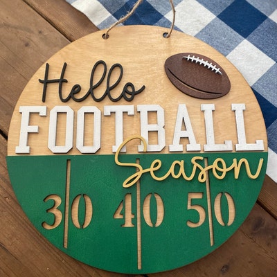 Hello Football Season Sign, Digital Download, Round Door Hanger Svg ...