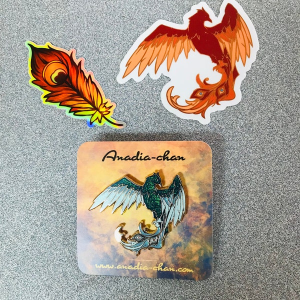Original Phoenix Fire and Ice Hardenamel Pins Gold Plated With Glitter ...