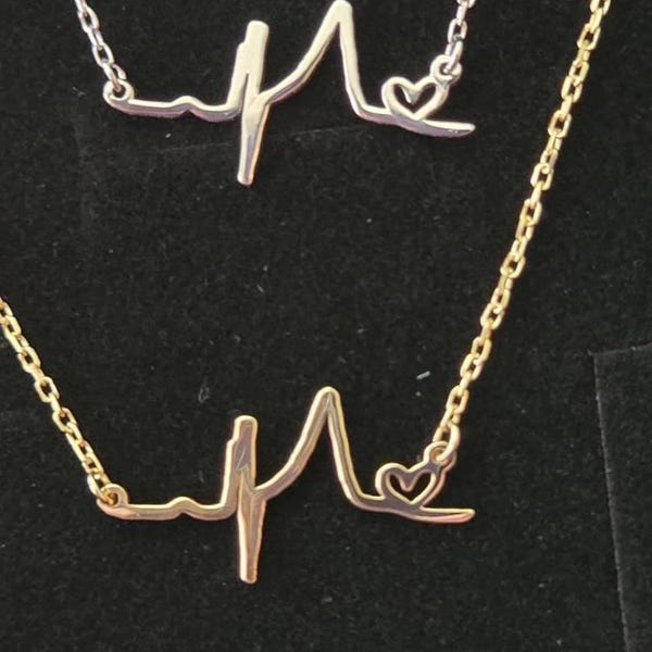 Dainty Heartbeat Necklace With Cross • Pulse of Love Pendant • Faithful ...