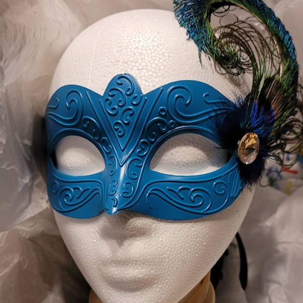 Luxury Teal Masquerade Mask Peacock Women Feather Masks Masquerade Ball ...