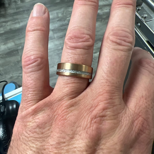 Tungsten Rose Gold Mens Wedding Band, Meteorite Ring for Men or Women ...