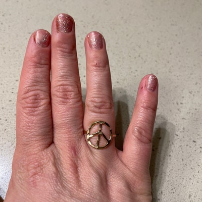 Peace Sign Ring, Gold Peace Sign Ring, Hammered Sterling Silver Peace ...