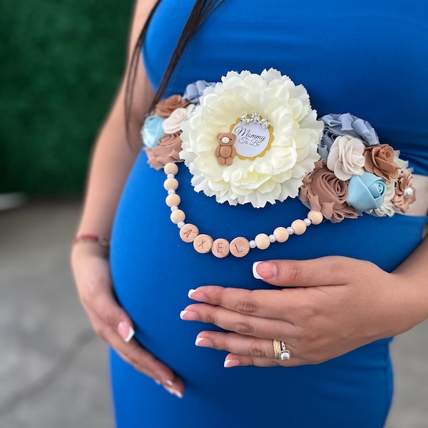 Teddy Bear Maternity Flower Sash for Baby Boy Shower, Mommy to Be Teddy ...