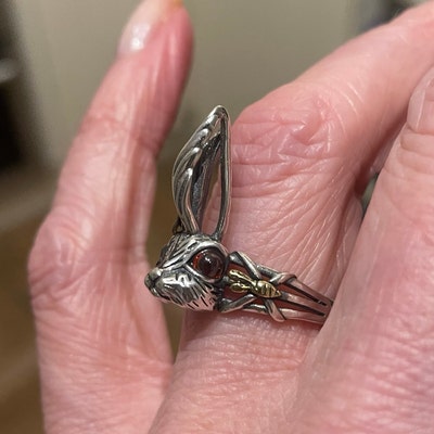 Sterling Silver Rabbit Ring Adjustable Ring Rabbit Lover Gift Silver ...
