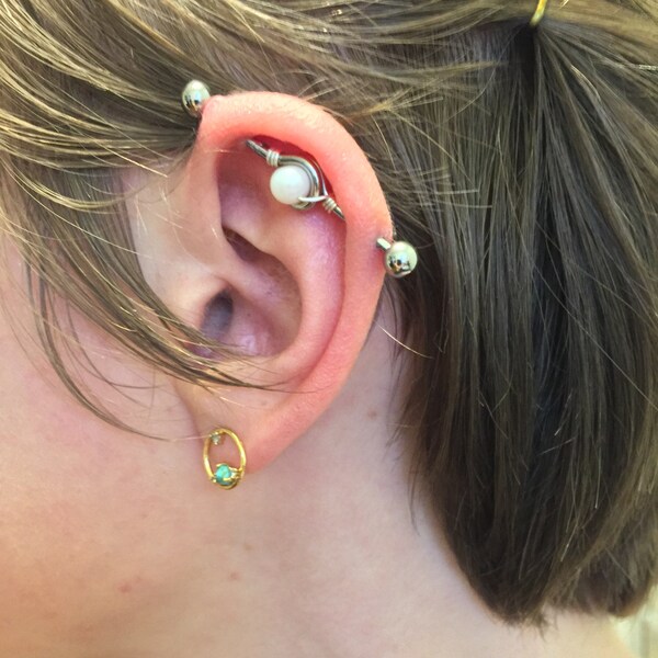 Industrial Barbell - Genuine WHITE Pearl - Loop Industrial Ear Bar ...