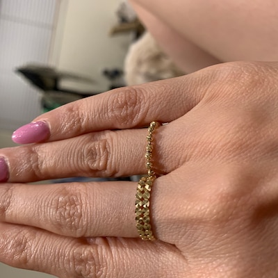 14K Solid Gold Ball Charm Ring Minimalist Dangle Ring Daily Ring Free ...