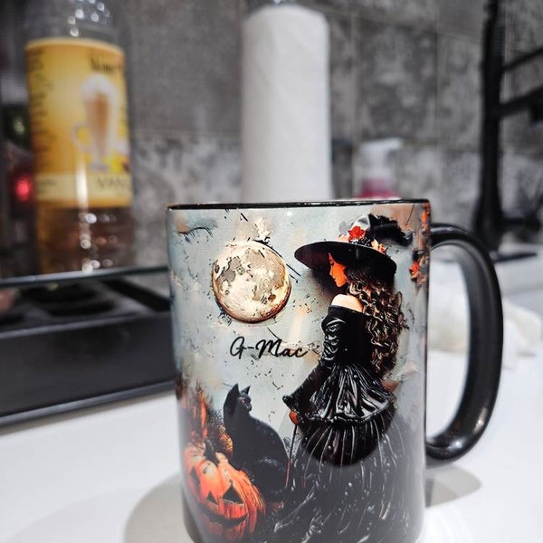 Custom Beautiful Witch Halloween Accent Mug, Personalized Wiccan Coffee ...