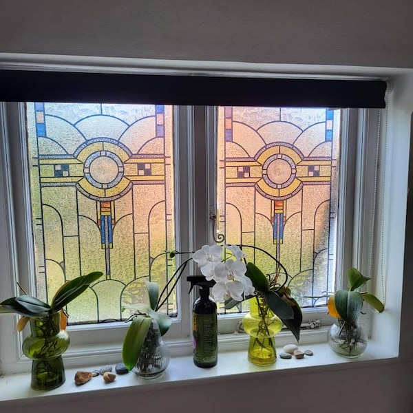 Custom Size Stained Glass Privacy Window Panel Elegant Blue and White ...