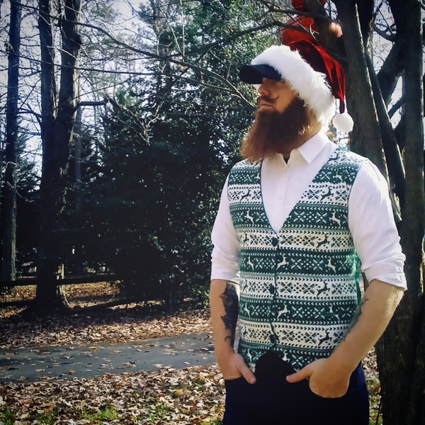 Santa Claus Reindeer Christmas Vest, Flannel and Satin, Custom Made ...