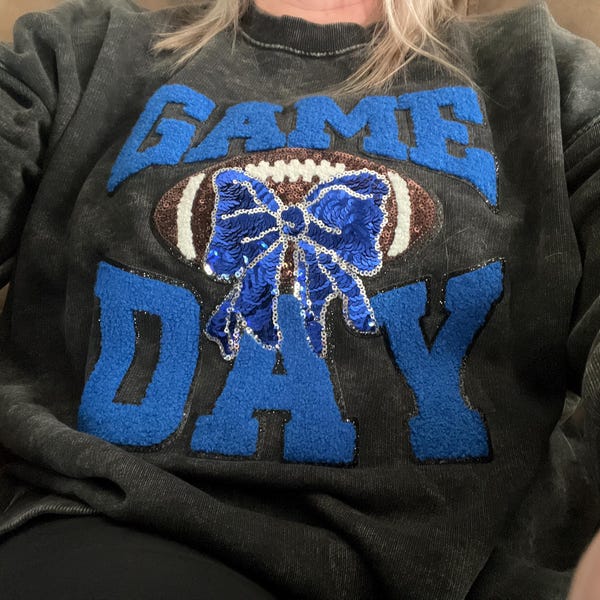 Royal Blue Game Day Patch, Sequin Ball and Bow, Iron on Patch, Chenille Sequin Patch, DIY Patch ...