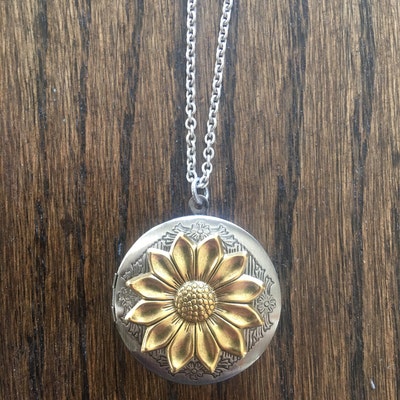 Gold Sunflower Locket Vintage Style Garden Wedding Bridesmaid Gift Boho ...