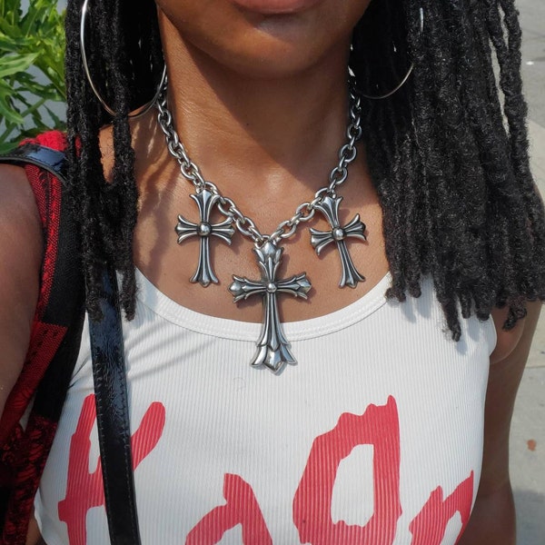 MERCILESS Stainless Steel Gothic Cross With Stainless Steel Punk ...