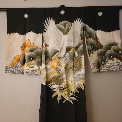 Vintage Japanese Kimono Dark Blue Color Abstract Pattern - Etsy