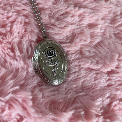 Rose Locket Necklace Silver Photo Locket Floral Jewelry - Etsy