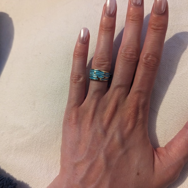 Ocean Ring. 18k Gold Plated Sterling Silver. Enamel in Shades of ...