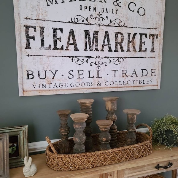 Vintage Flea Market Sign Modern Farmhouse Decor Large Canvas Wall Art ...