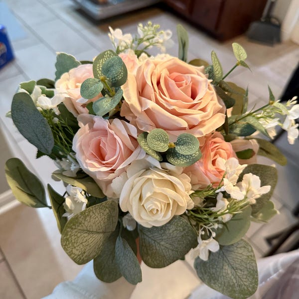 Dusty Pink Bridal Bouquet, Classic Wedding Rose Bouquet, Rustic Boho ...