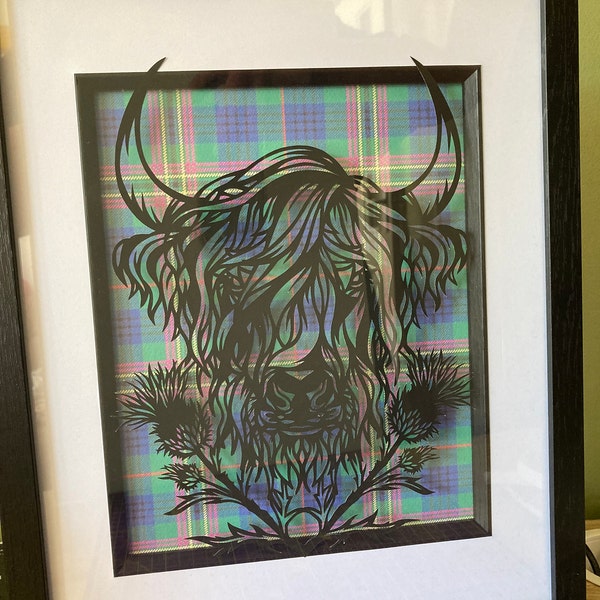 Highland Cow & Thistles Papercutting Template, Highland Cow Vinyl ...