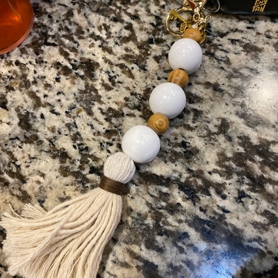 Bohemian Style Wooden Bead Keychain, Boho Keychain, Bead Keychain, Wood ...