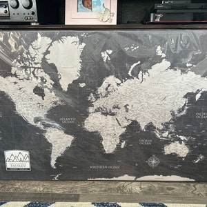 Grey Push Pin World Map Personalized 1-panel Canvas, Custom Travel Map ...