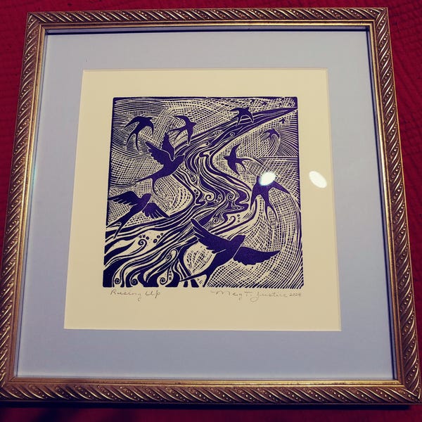 The River Ballet Linocut in Blue,otter Linocut,kingfisher Linocut ...