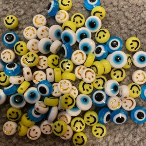 Smiley Face Beads, 6-7mm Emoji Beads, Happy Face Beads, Acrylic Block ...
