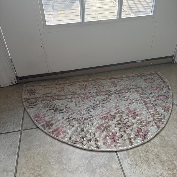 Vintage Small Semicircle Rug,2x4 Ft Rug, Decorative Doormat Rug ...