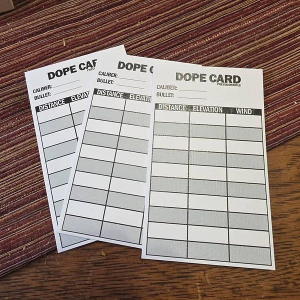 Long Range Shooting DOPE Card X 3 - Paper Data Card for Precision ...
