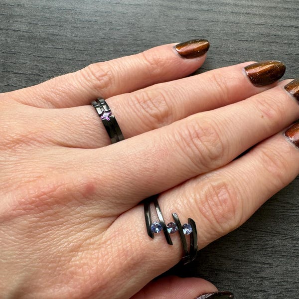 Unique Handmade Titanium Ring With Double Purple Jade and Amethyst ...