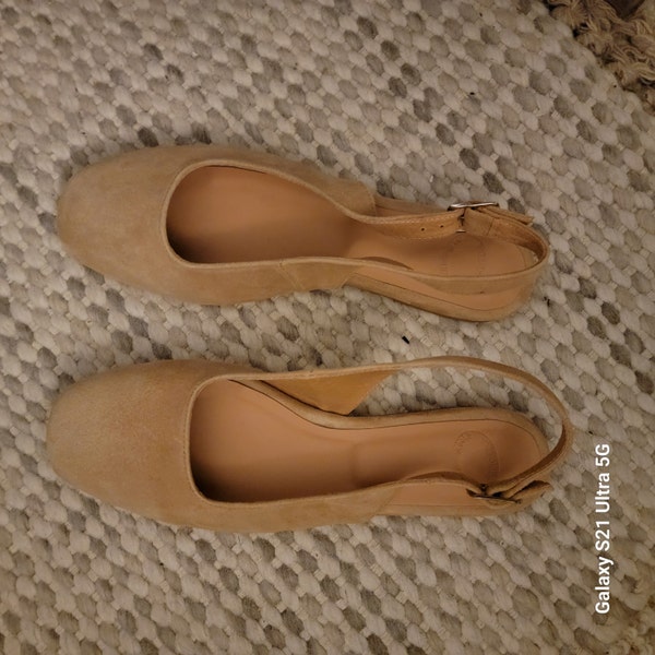 Beige Ballet Flats, Ballerina Slingback Shoes, Mule Shoes Women ...