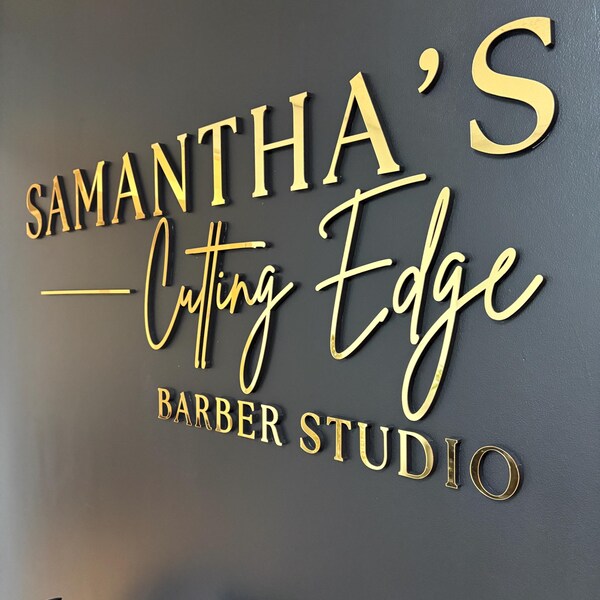 Backlit Logo Sign Gold Metal Sign, Beauty Salon Sign, 3D Business Sign ...