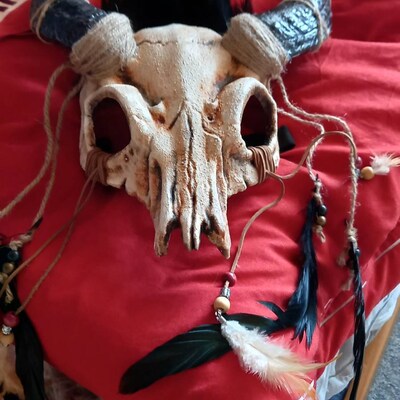 Ancestral Demon Horned Skull Mask Faux Bone Wendigo Shaman Witch Doctor ...
