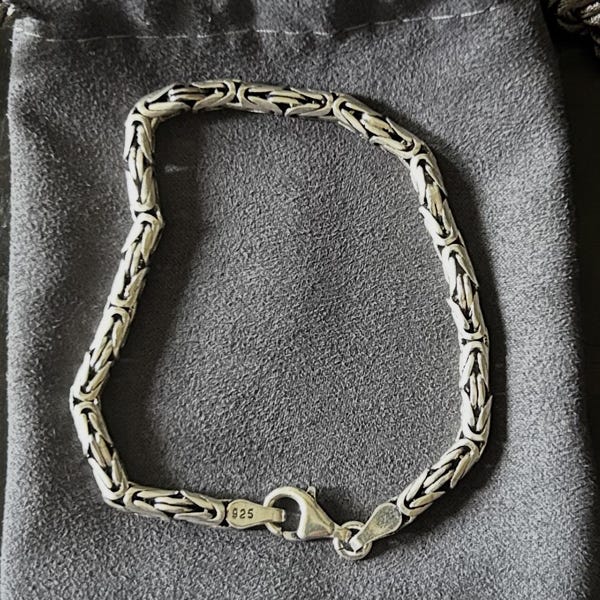 925 Sterling Silver Flat King Chain Bracelet, Real Silver Byzantine ...
